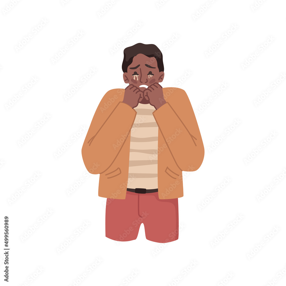 Emotional male personage expressing negative emotions by crying. Vector ...