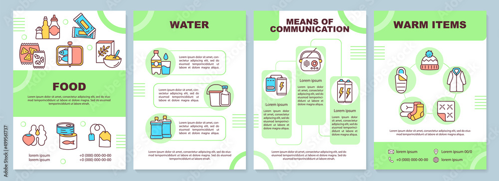 Supplies for surviving war green brochure template. Wilderness survival ...