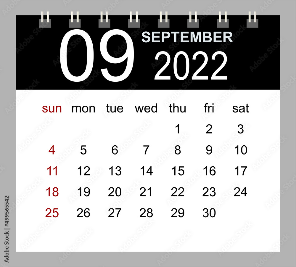 September 2022. Vector monthly calendar template 2022 year in simple ...
