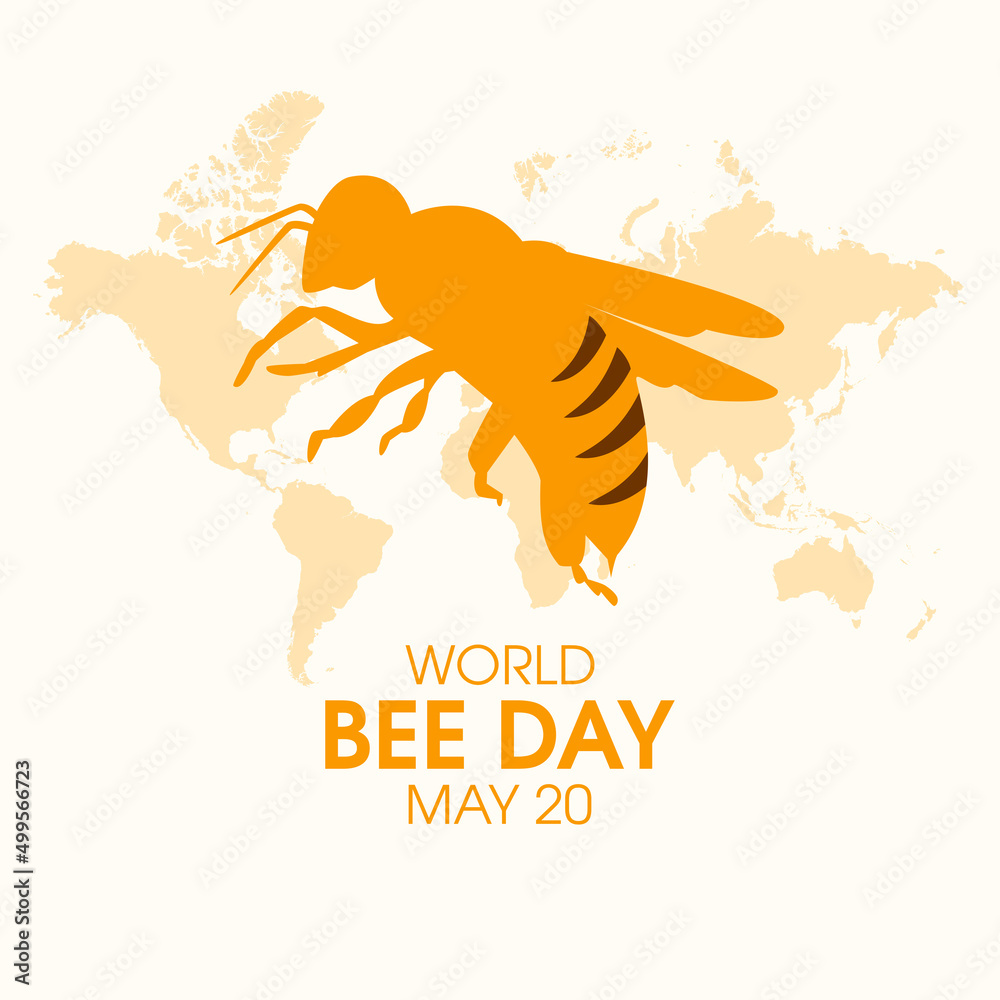 World Bee Day vector. Bee and world map silhouette icon vector. Bee Day ...