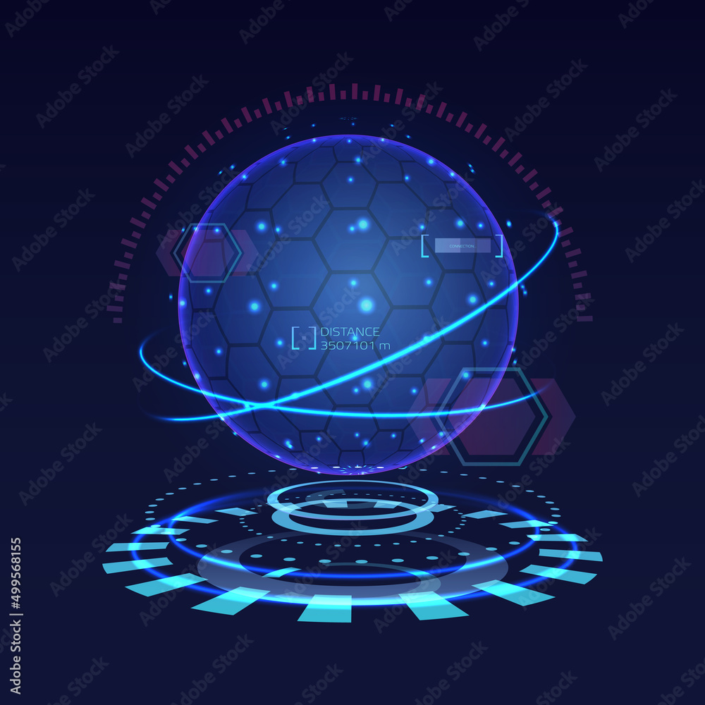 Hud interface or display, hologram projection of planet. Vector ...