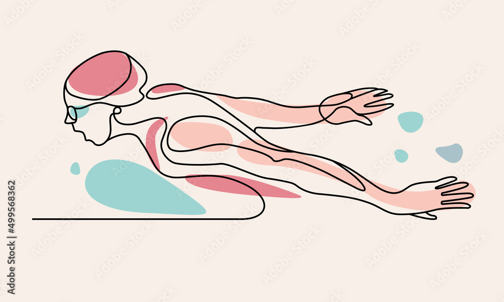 Single continuous line drawing of butterfly professional swimmer woman ...