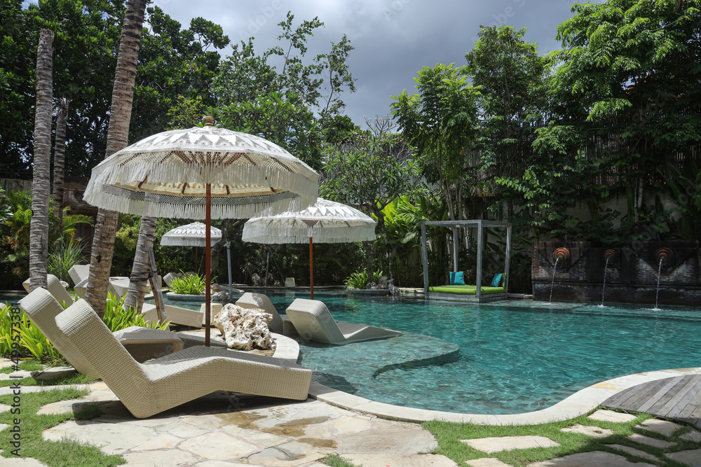 Relaxing summer, Sunbathing deck and private swimming pool, balinese ...