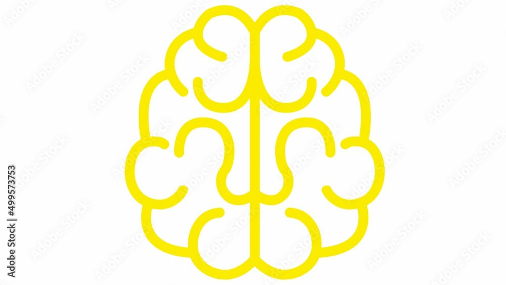 Animated yellow symbol of brain. Icon is drawn gradually. Concept of ...