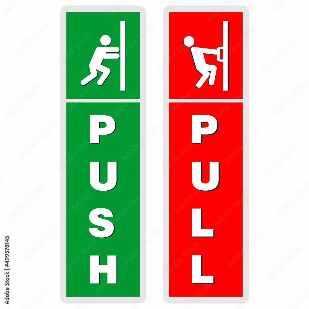 Push and Pull, exit sign, sticker label Stock Vector | Adobe Stock