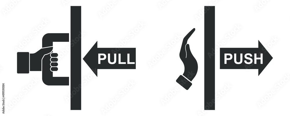 Push and pull to open door vector icon on white background. Hand to ...
