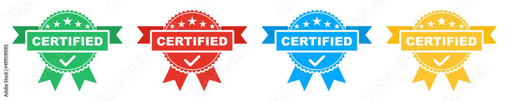 Certified badge vector set. Certificate stamp for product. Certified ...