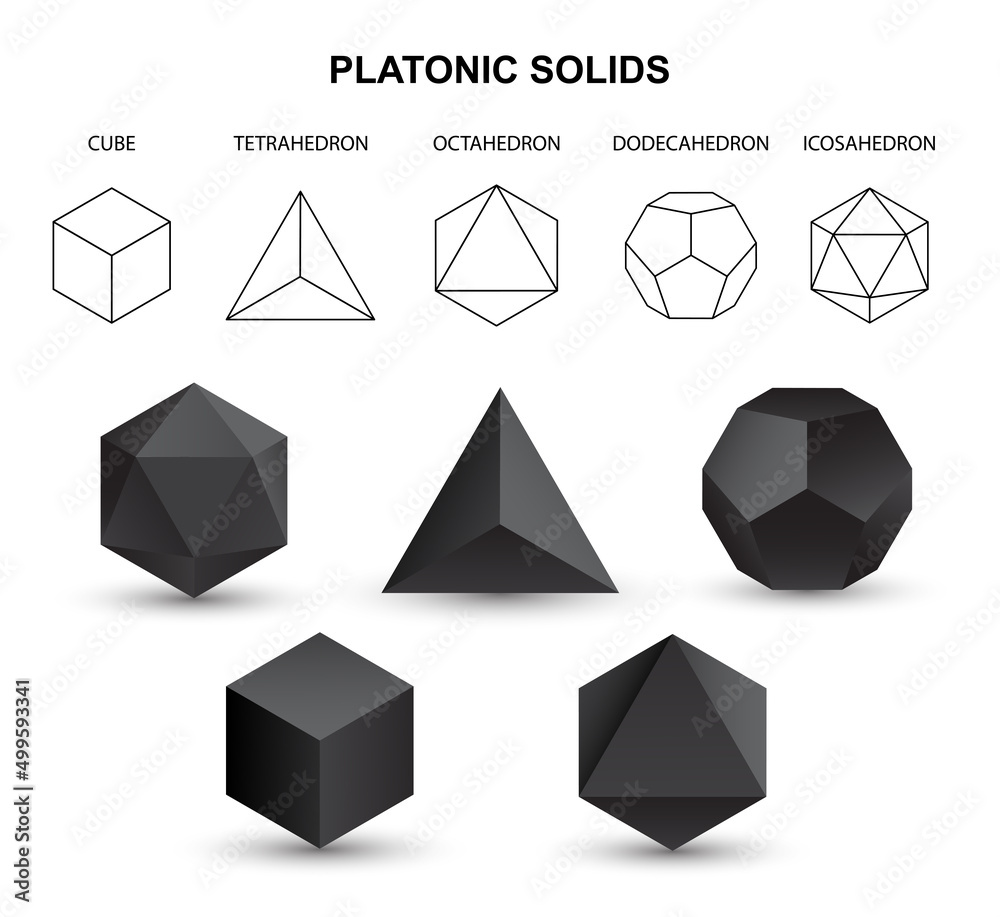 Set of black vector editable 3D platonic solids isolated on white ...