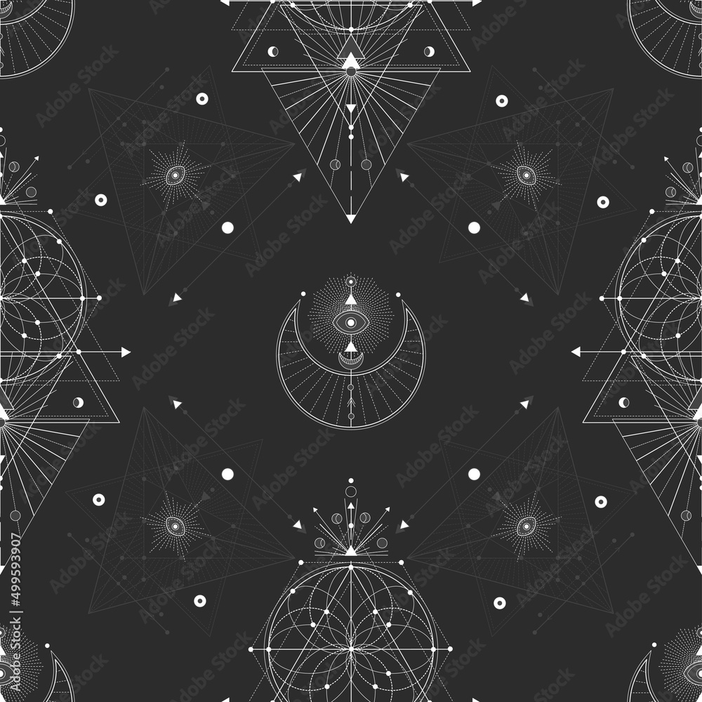 Seamless pattern with sacred geometric symbols. Background with magical ...
