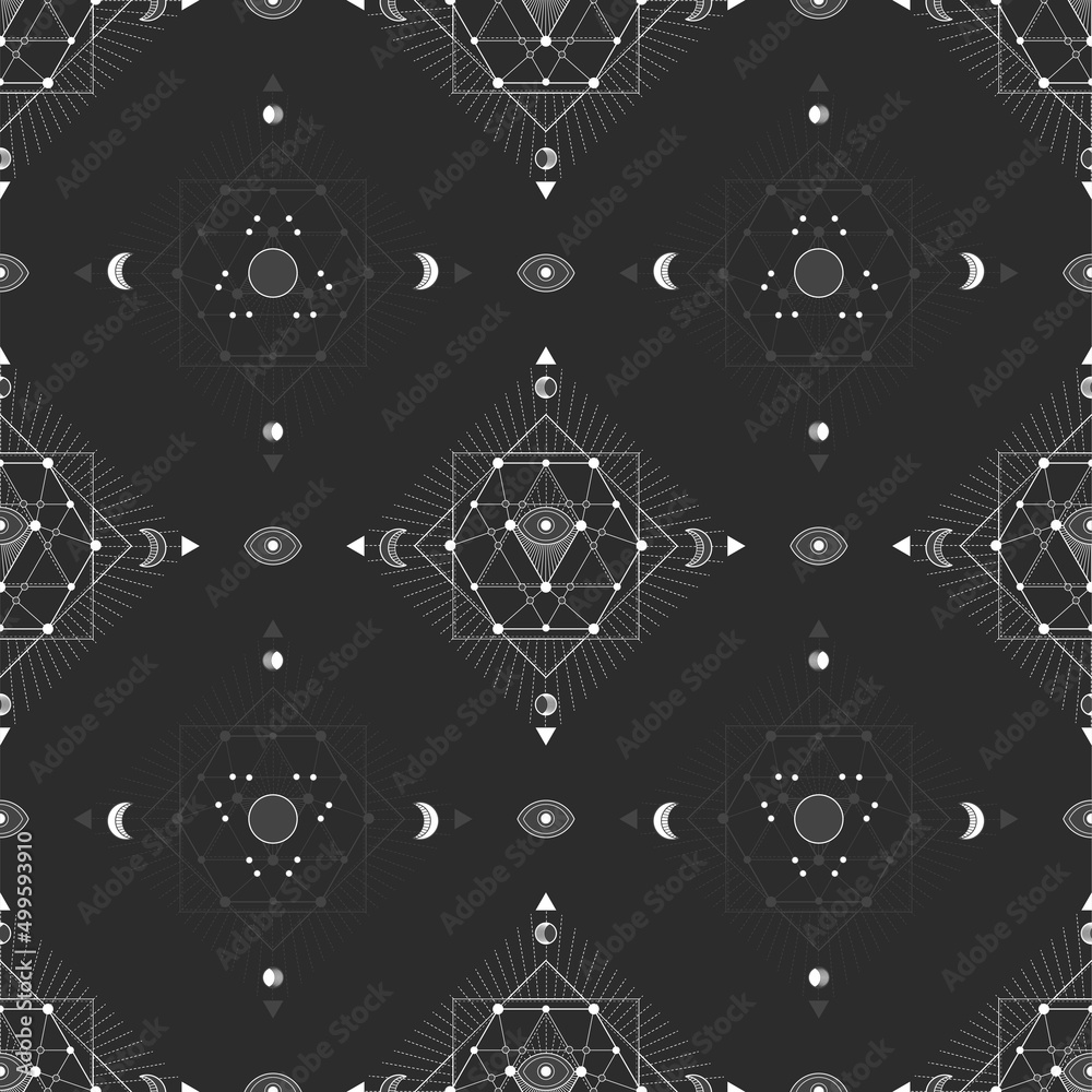 Seamless pattern with sacred geometric symbols. Background with magical ...