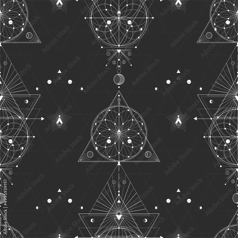 Seamless pattern with sacred geometric symbols. Background with magical ...
