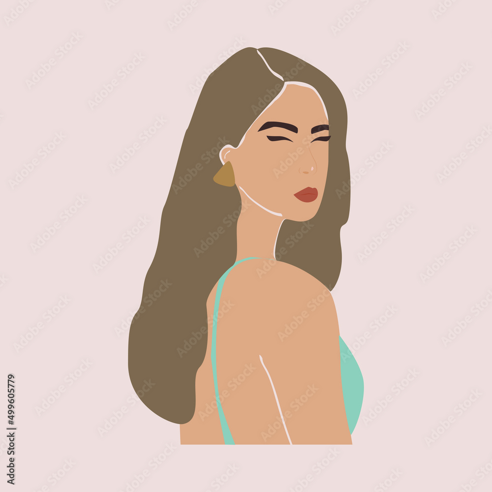 Abstract profile portrait of a young woman. Minimal fashion style of ...