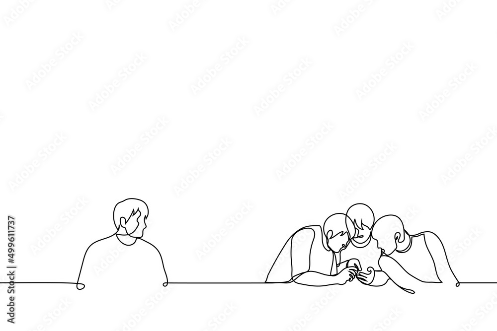 teen outsider sitting alone and jealous of company of friends addicted ...