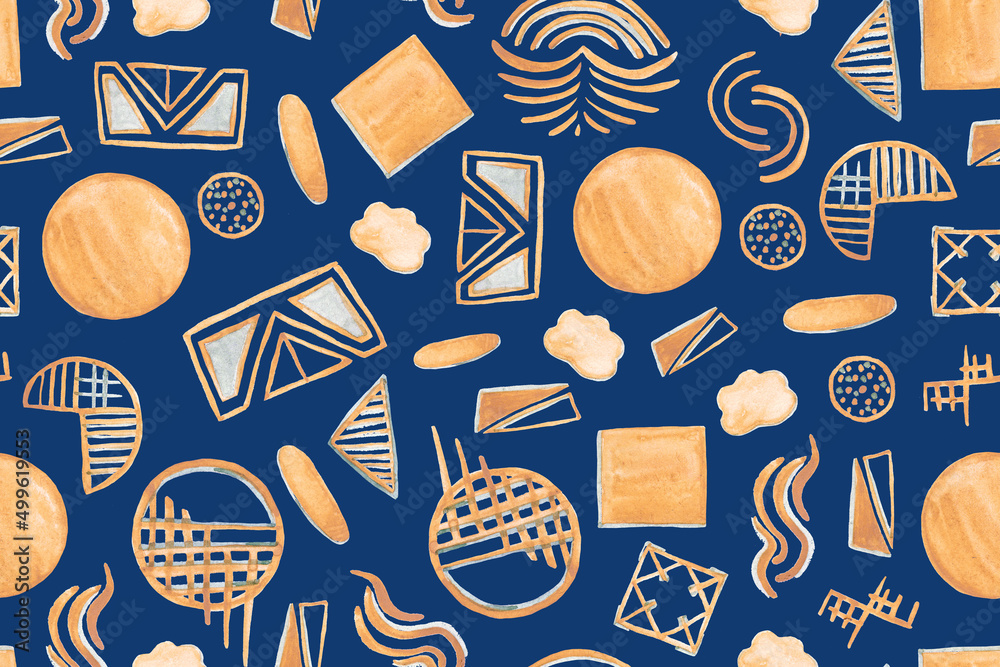 Seamless pattern with geometry shapes. Hand drawn simple shapes ...
