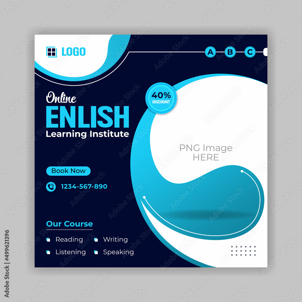 Spoken English social media post template design for advertisement any ...
