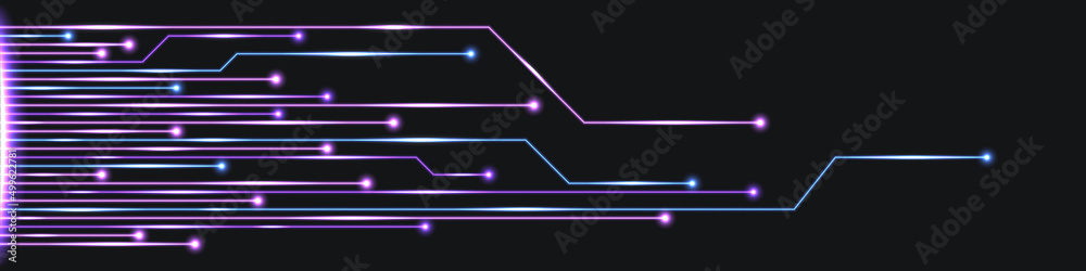 Fiber optic cable lines. Neon glowing light effect. Network connection ...