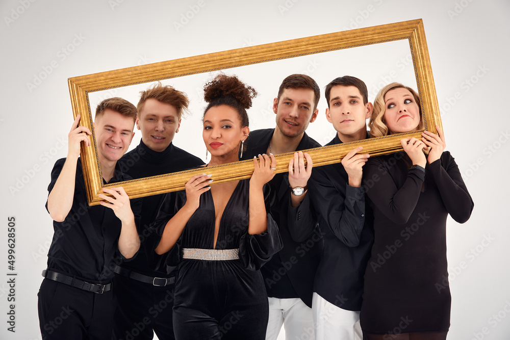 studio portrait of Beautiful young diverse group of friends isolated on ...