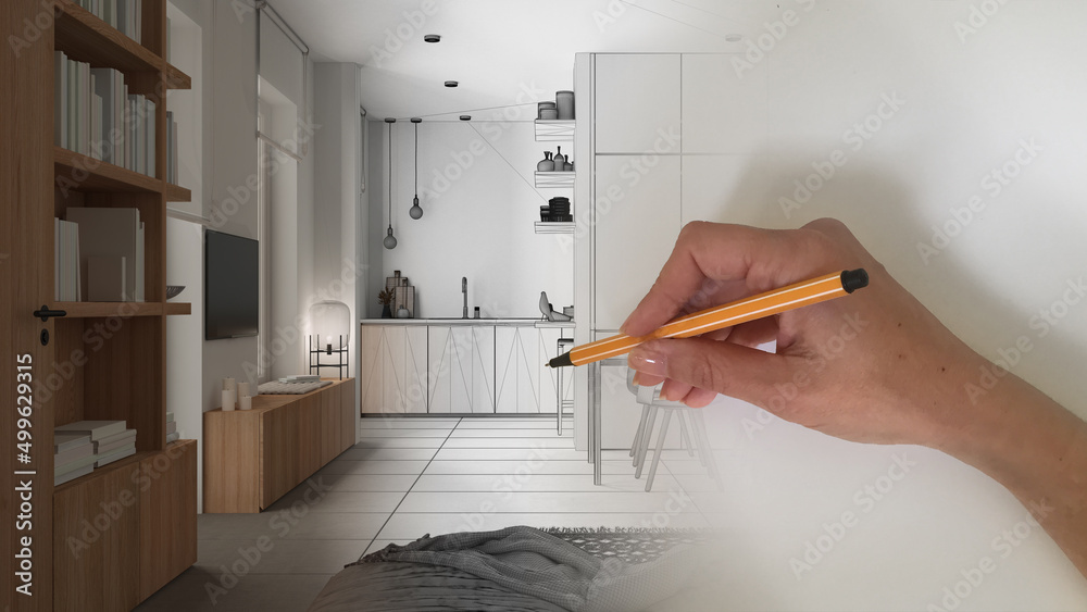Architect interior designer concept: hand drawing a design interior ...