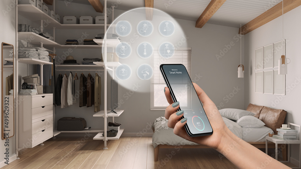 Smart home technology interface on phone app, augmented reality ...