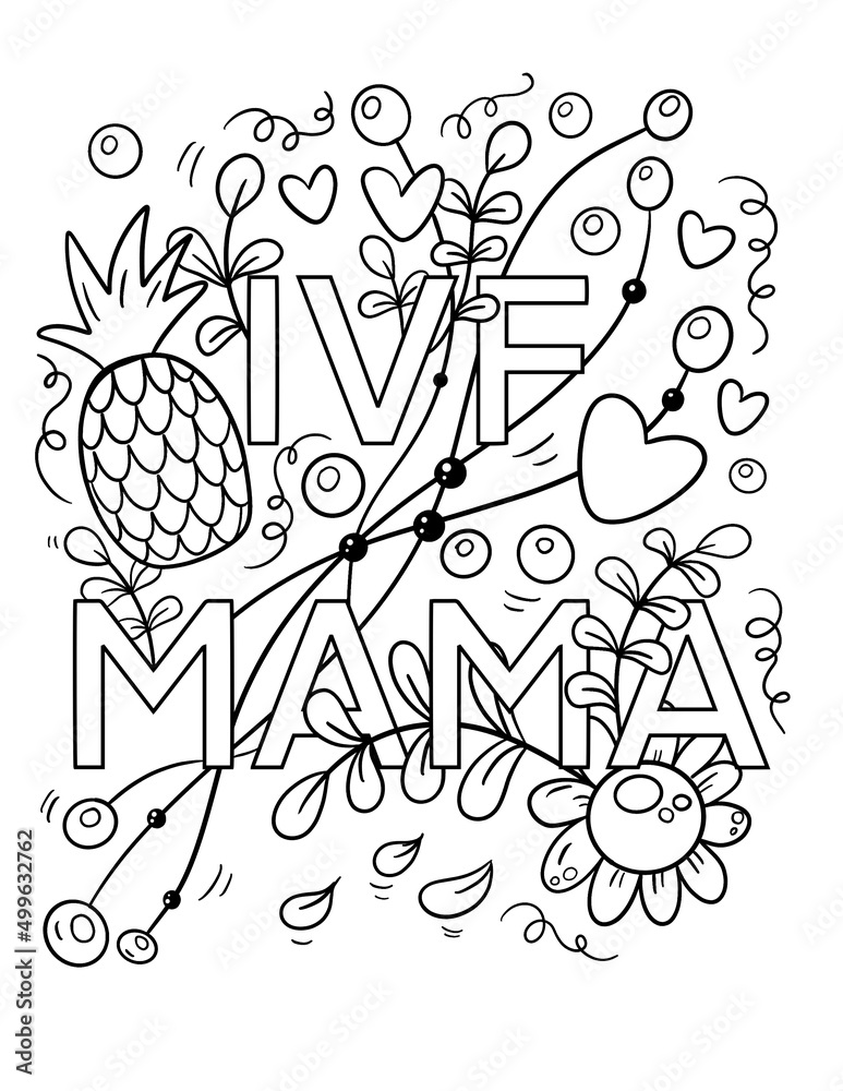 Adult coloring page in doodle style. IVF mama illustration. Trendy ...