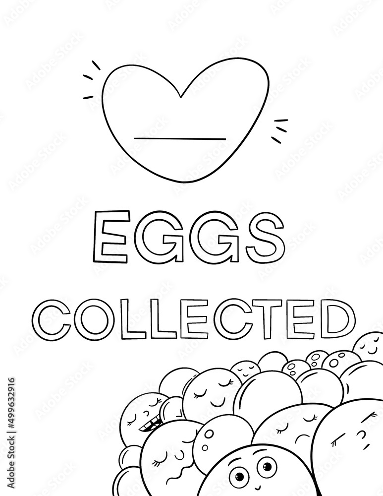 Adult coloring page in doodle style. Eggs collected card for future mom ...