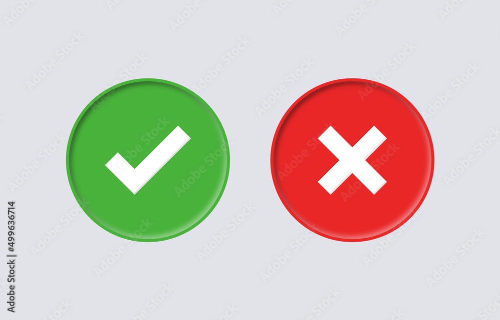 3d Checkmark Icon Button Correct And Incorrect Sign Or Check Mark Box 