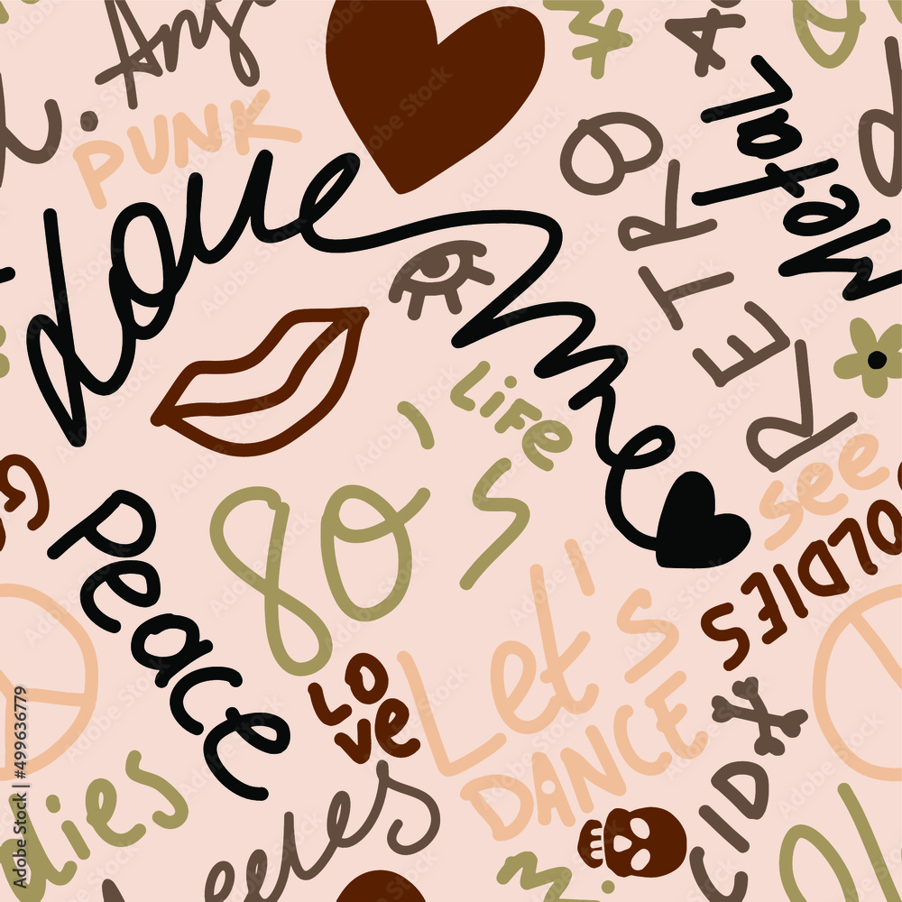 Abstract Hand Drawing 80s Concept Retro Graffiti Slogans Shapes ...