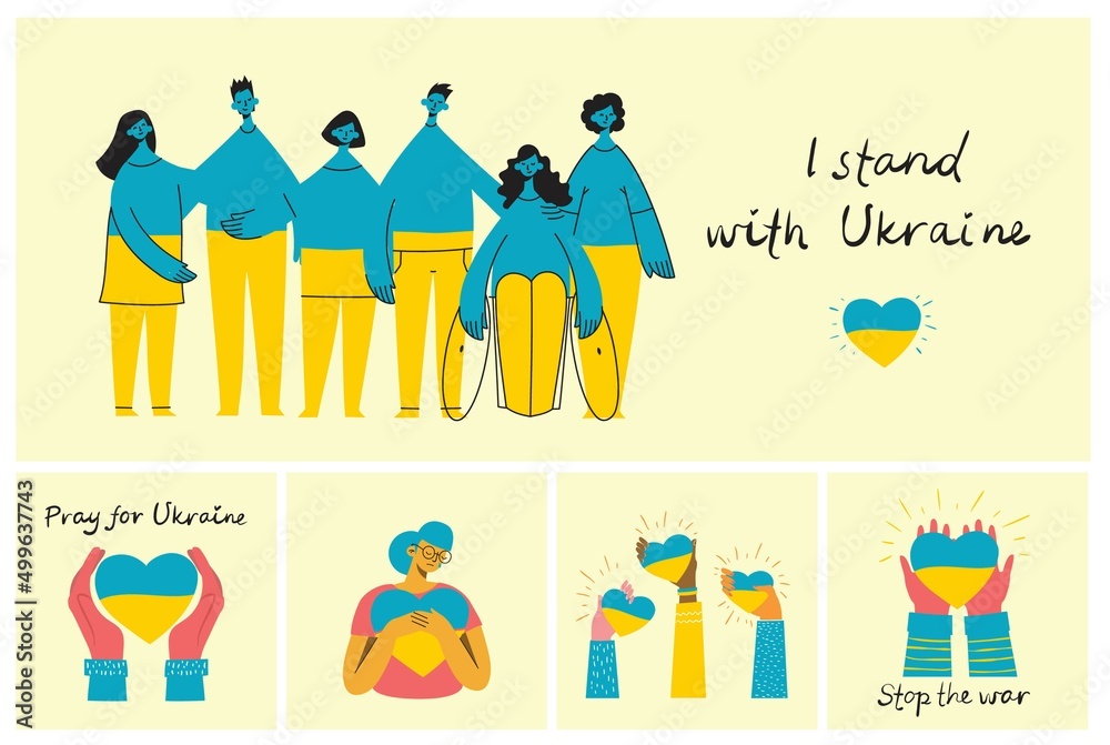 I stand with Ukraine. People support for Ukraine with the colors of the ...
