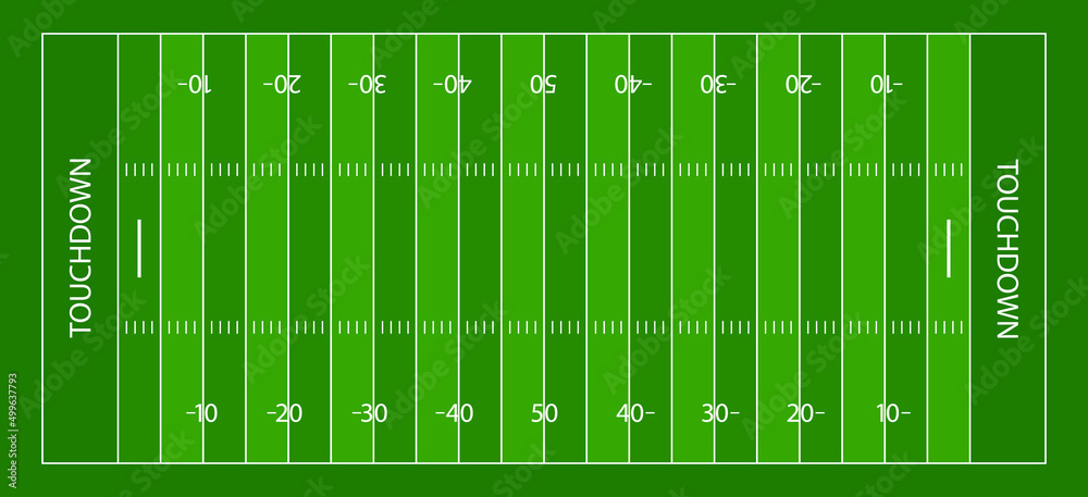 American football field. Green grass with white lines for american ...