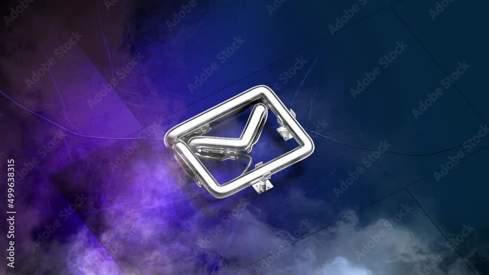 Neon blue message sign illuminated dark marble wall, looped switch ...