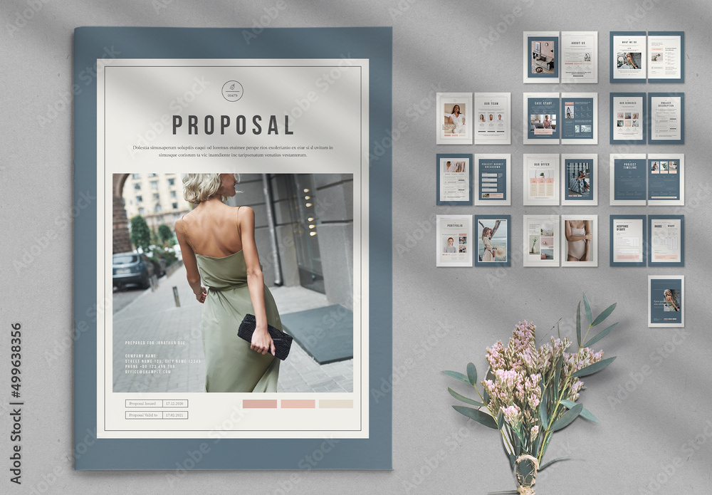 Business Proposal Offer Layout in Pale Blue Stock Template | Adobe Stock