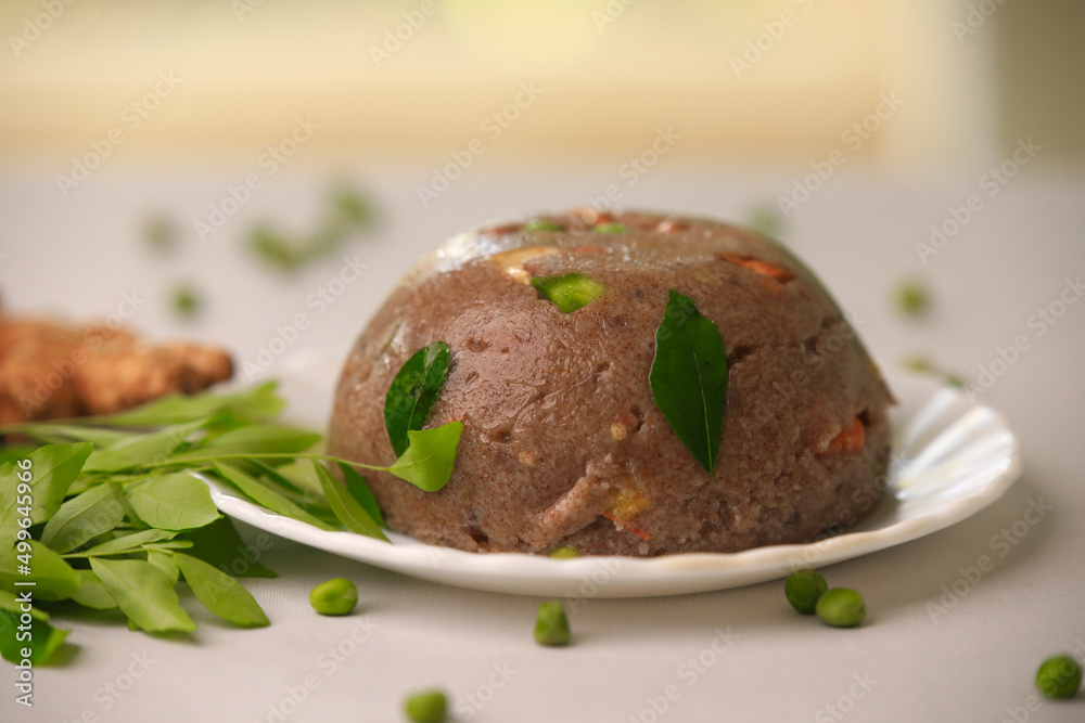 Raagi upma,multi millet upma south indian famous breakfast closeup with ...