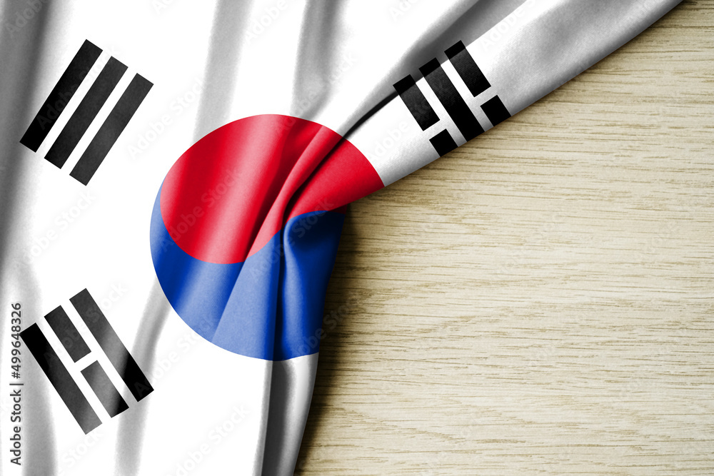 South Korea flag. Fabric pattern flag of South Korea. 3d illustration ...