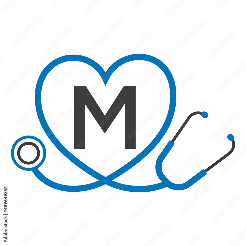 Medical Logo on Letter M Template. Doctors Logo with Stethoscope Sign ...