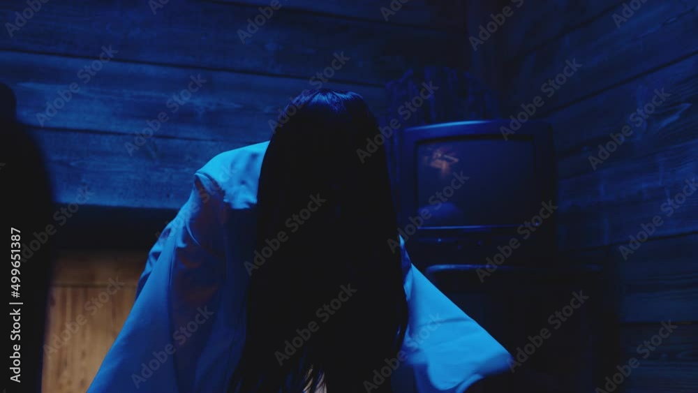 Scary Ghost Woman Crawling or Walking In Horror Halloween Scene ...