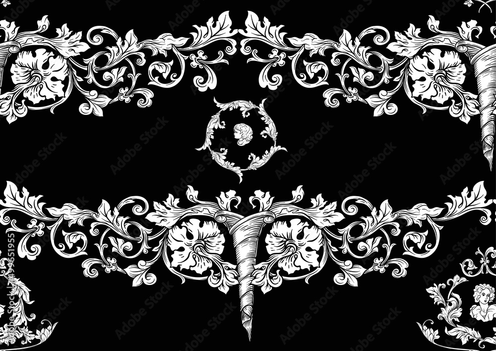Seamless pattern, background In baroque, rococo, victorian, renaissance ...