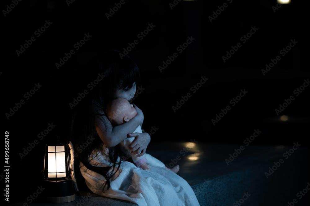 sad child ghost at night,Halloween Festival concept,Friday 13th,Horror ...