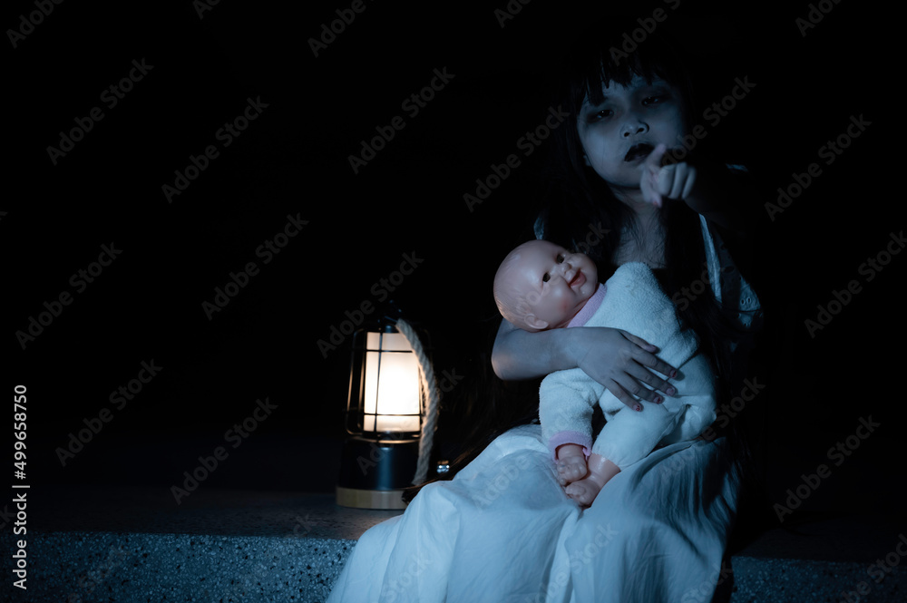 sad child ghost at night,Halloween Festival concept,Friday 13th,Horror ...