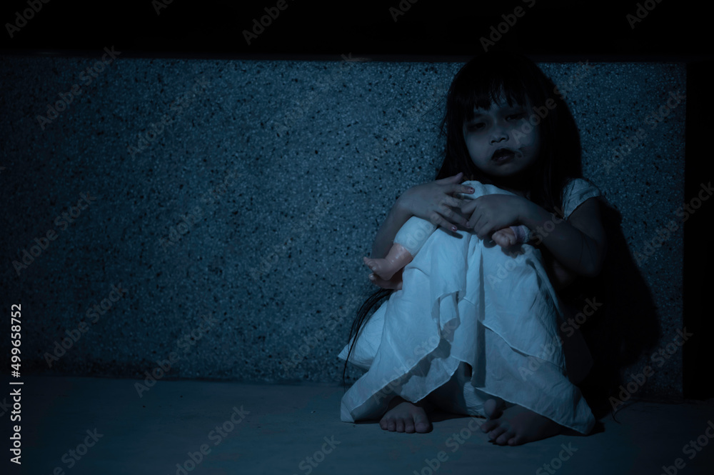 sad child ghost at night,Halloween Festival concept,Friday 13th,Horror ...