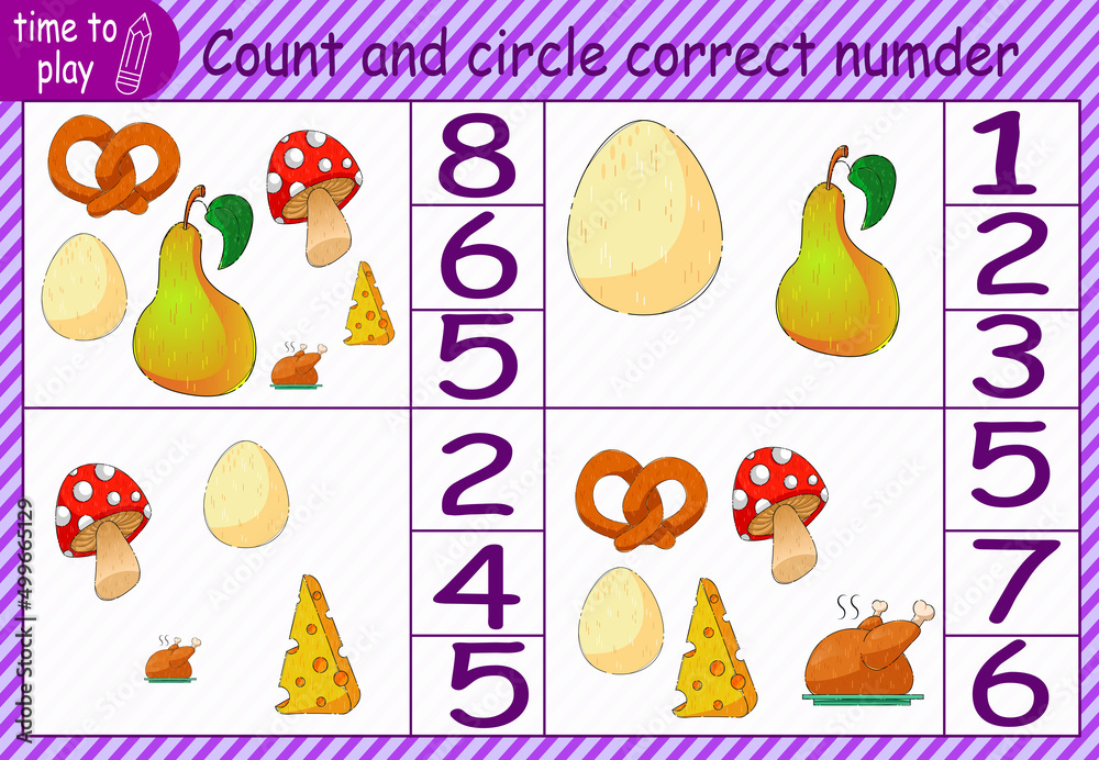 children's educational game, tasks. Count how many objects are in the ...