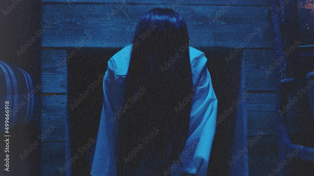 Scary Ghost Woman Crawling or Walking In Horror Halloween Scene ...