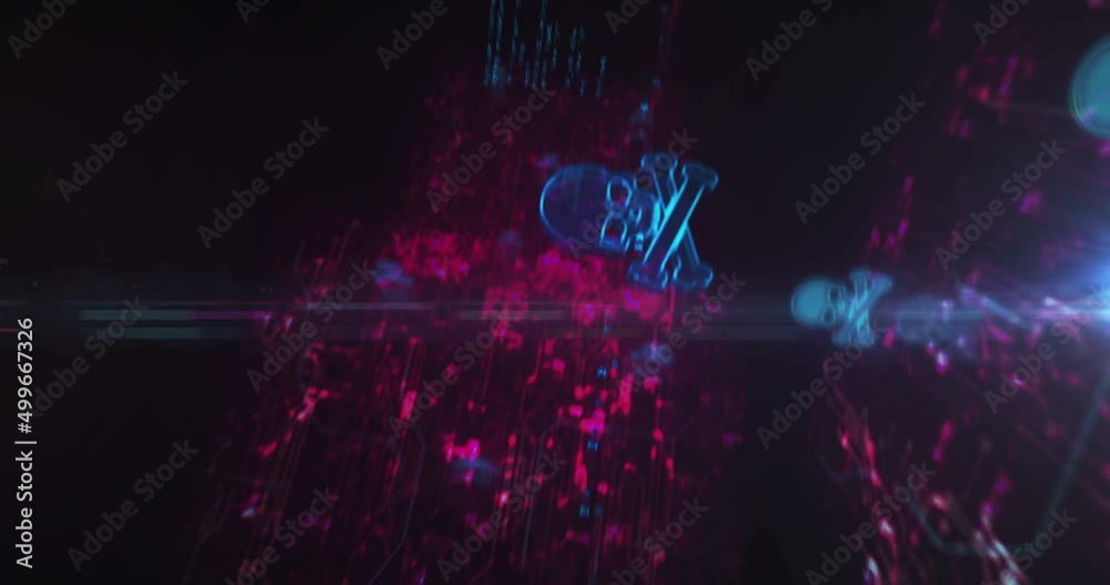 Skull pirate, online cyberattack, hack, threat and breach security symbol abstract cyber concept ...