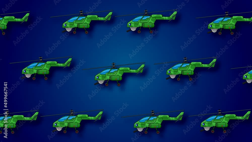 Abstract animation with military helicopters on a blue background. 4K ...