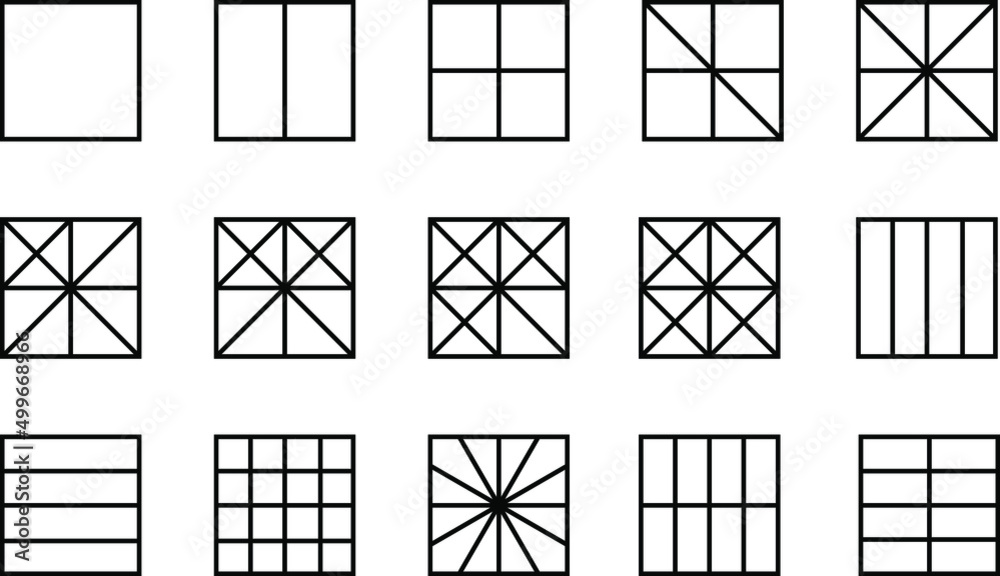 Squares divided in segments from 1 to 12 isolated on white background ...