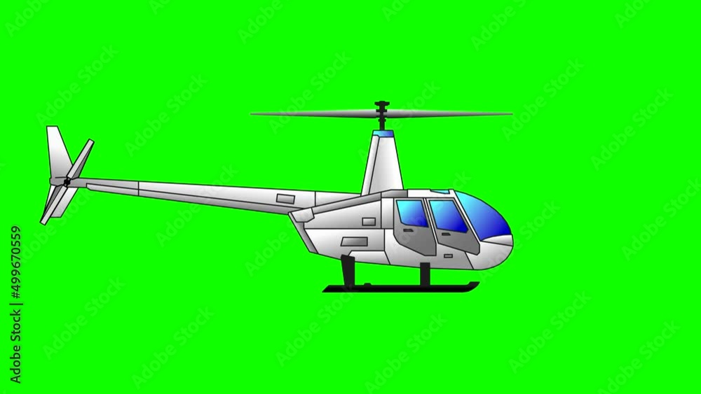 Close-up side view of a civil aviation helicopter rotates its blades on ...