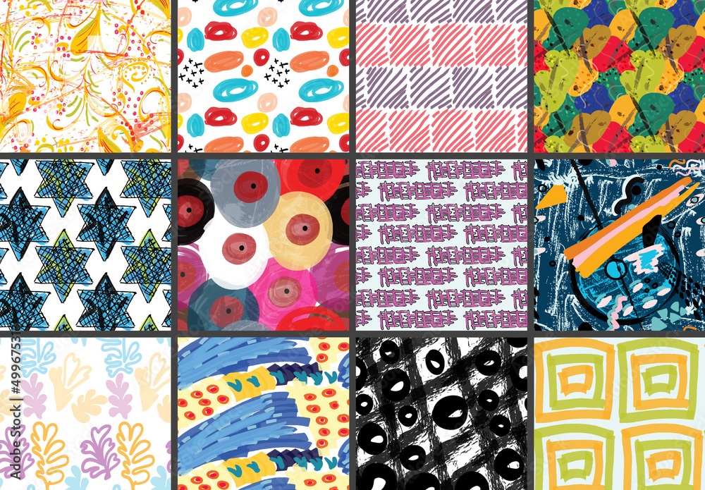 Seamless Pattern Set with Marker Brush Doodle and Strokes Stock ...