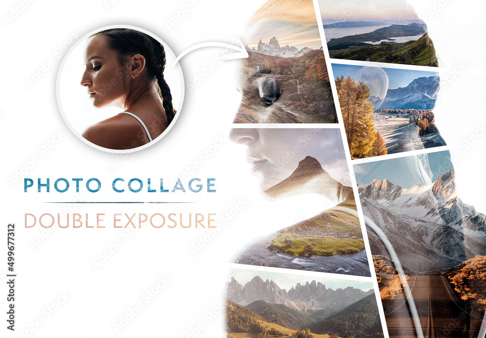 Photo Collage Double Exposure Frame Effect Mockup Stock Template ...