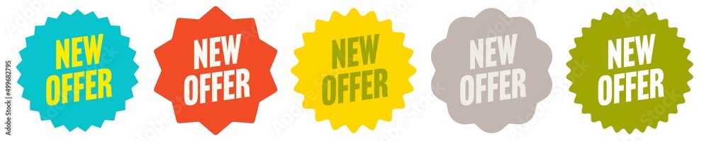 New offer starburst icon callout sticker set. Color tag badge for ...