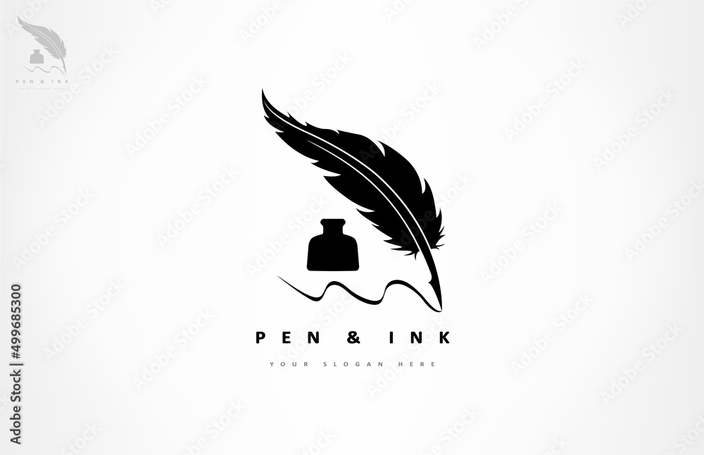 Feather pen and ink logo Stock Vector | Adobe Stock