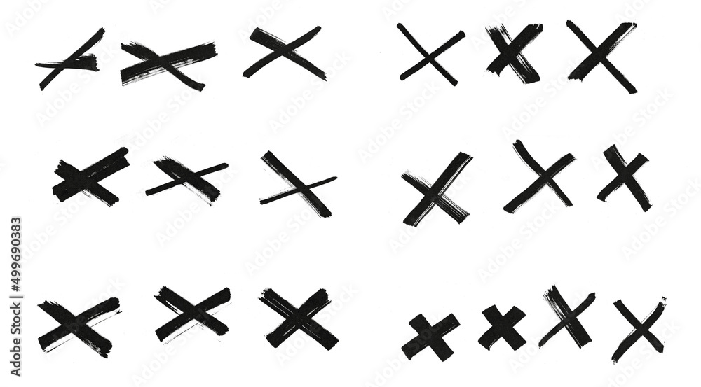 X, exclusion sign set design. Letter X hand drawn with marker pens ...